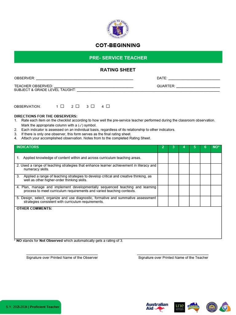 [Appendix C-03] COT-RPMS Rating Sheet for Intern SY 2023-2024 | PDF
