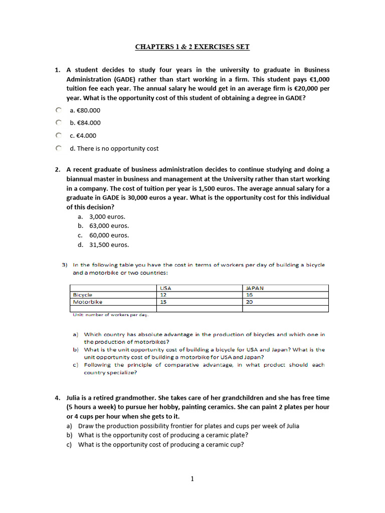 Chapters 1-2 Exercises Set | PDF | Economics | Economies