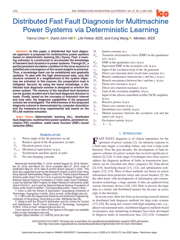 (2020-TIE) Distributed Fast Fault Diagnosis For Multimachine Power Systems Via Deterministic ...