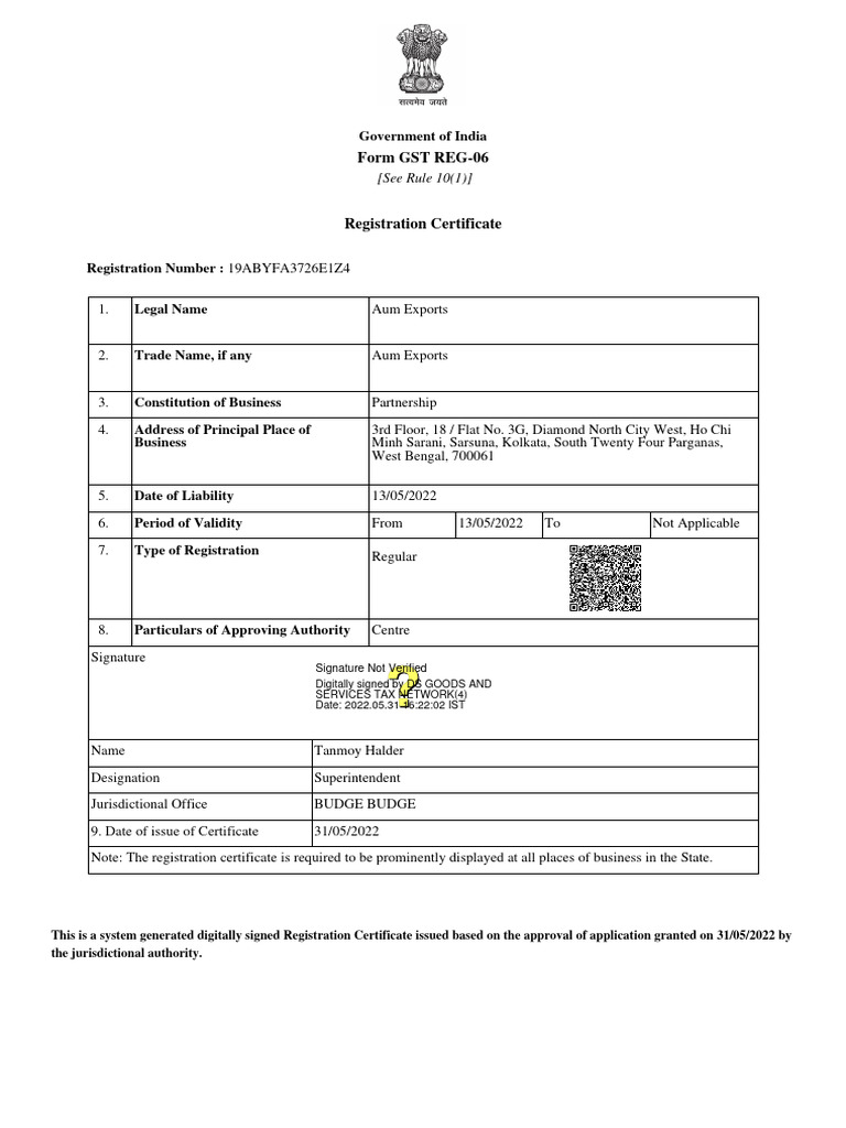 GST Certificate | PDF | Taxes
