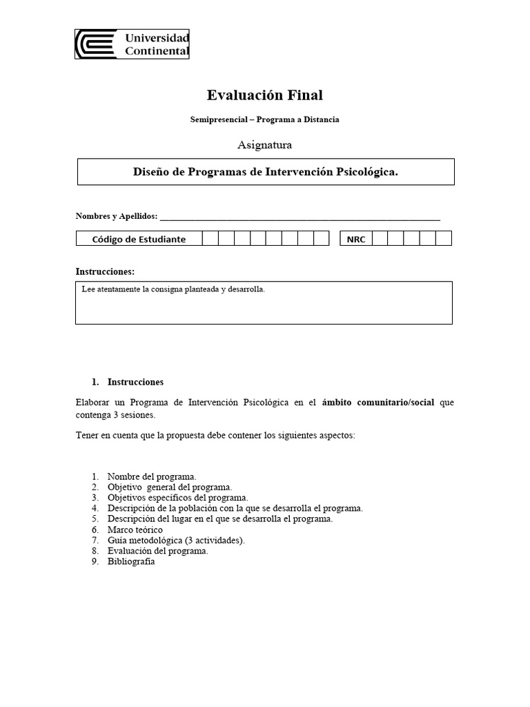 DISEÑO DE PROGRAMAS (Final) | PDF | Bibliografía | Evaluación