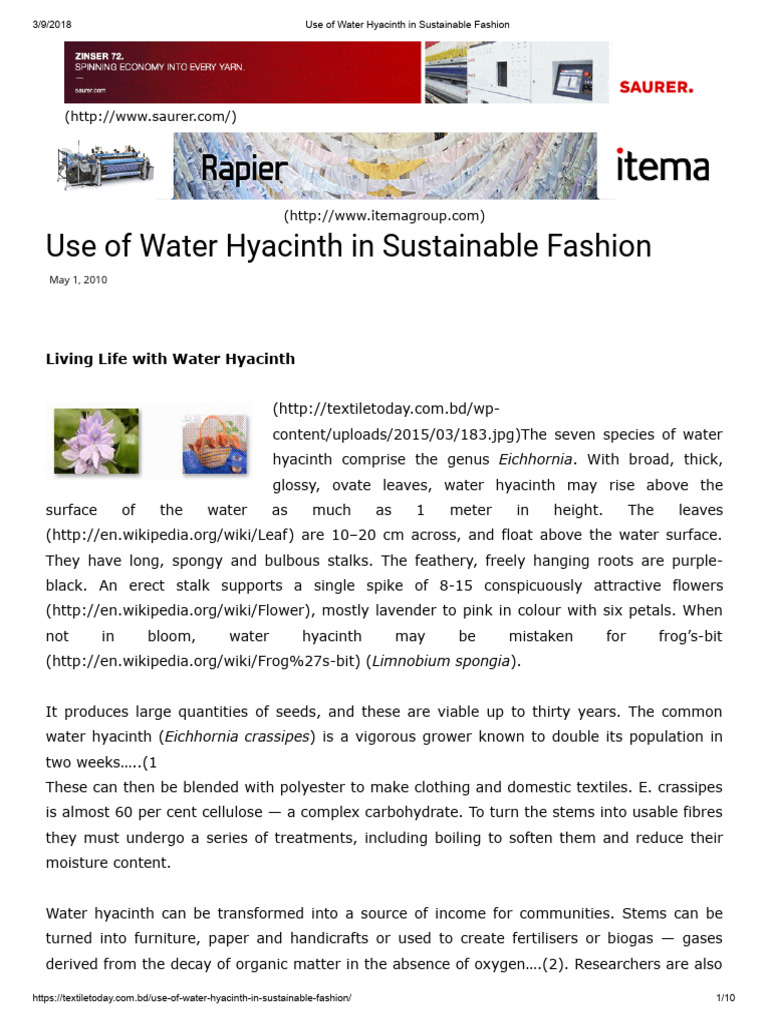 Water Hyacinth in Eco-Friendly Fashion | PDF | Textiles | Rope