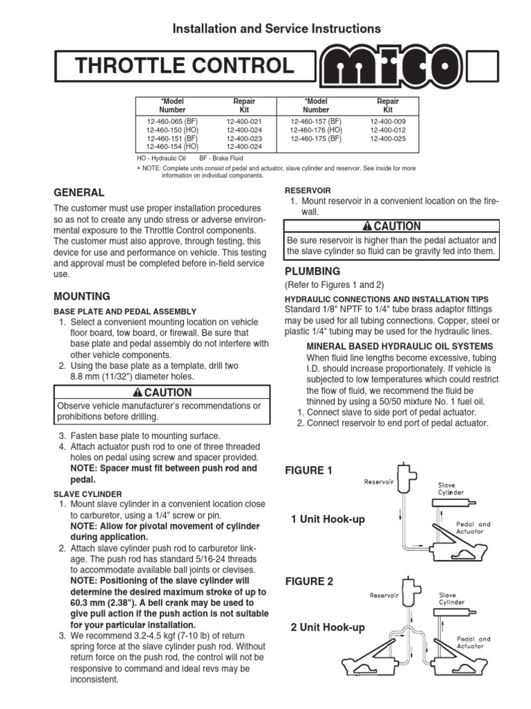MICO Throttle Control Installation and Service Manual | PDF | Piston ...
