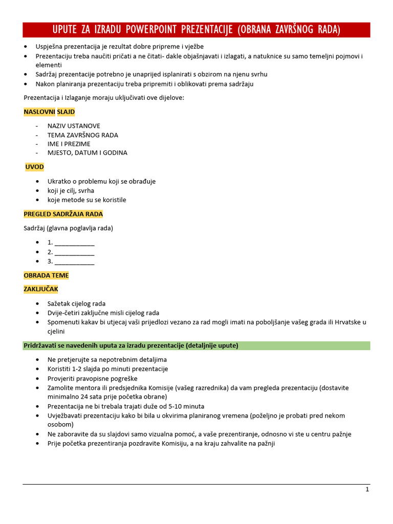 Upute Za Izradu Powerpoint Prezentacije | PDF