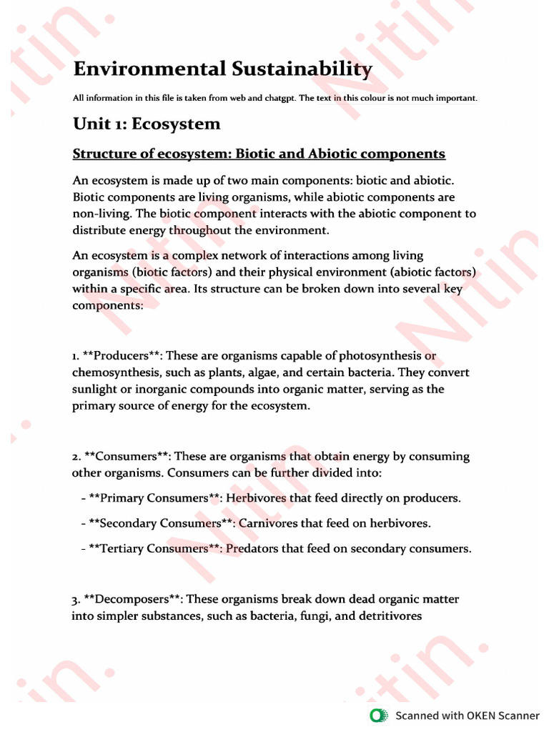 Environmental & Sustainability..( Unit..1 Ecosystem..) | PDF