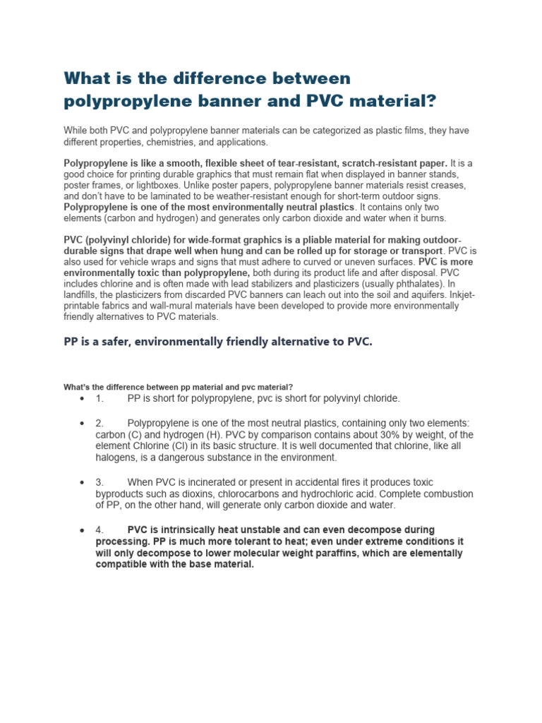 PVC vs Polypropylene: Key Differences | PDF | Polyvinyl Chloride | Plastic