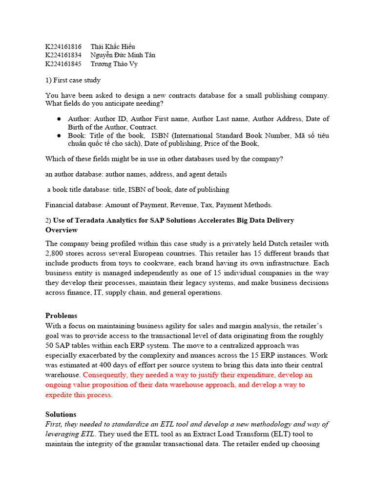 Case Study Chapter 6 | PDF | Data Warehouse | Analytics