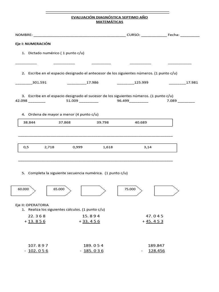 Prueba Informal MATEMATICA SEPTIMO | PDF