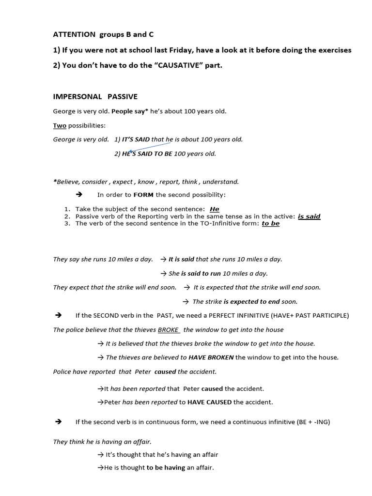 Tasks 16th March - IMPERSONAL PASSIVE and CAUSATIVE | PDF | Verb | Language Mechanics