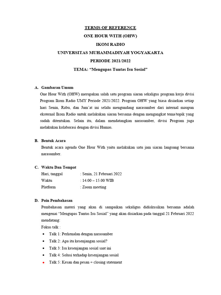 Contoh Tor Ohw | PDF