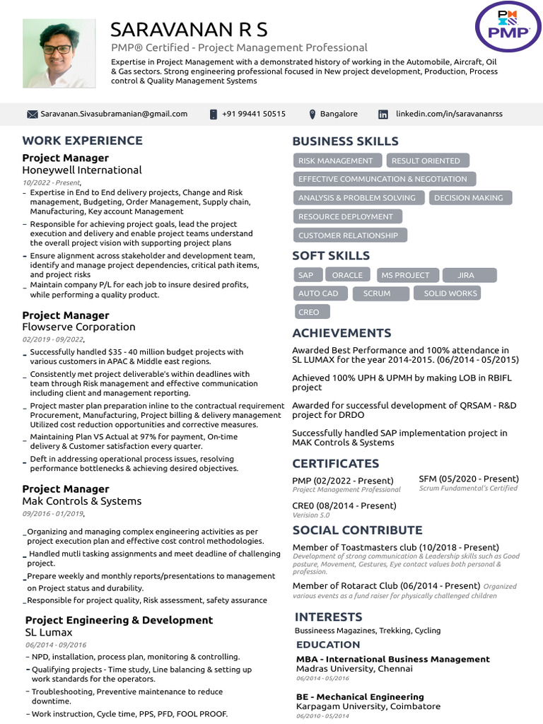 SARAVANAN's Resume O&G Oct'23 (1) - 1 | PDF | Project Management | Risk Management