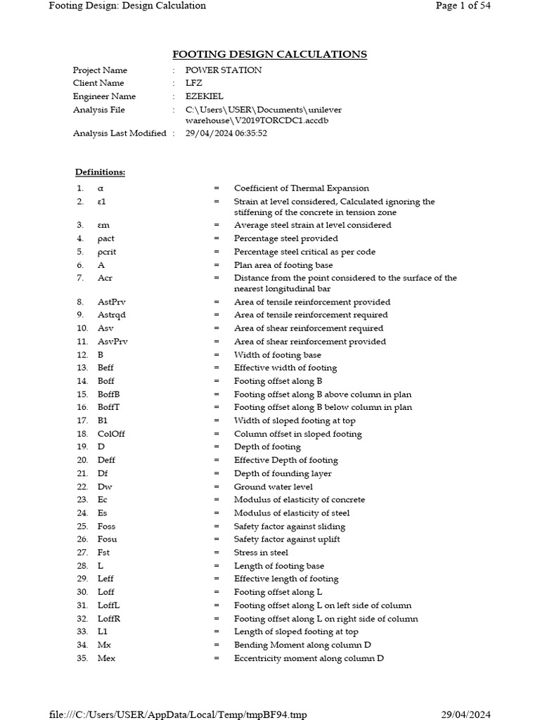 FOOTING DESIGN CALCULATIONS | PDF | Young's Modulus | Structural Load