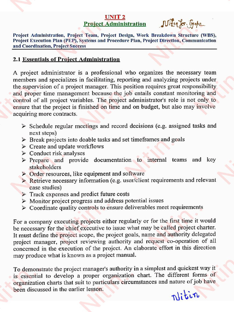 Project Management - Skill. (Unit-2) - Project Administration | PDF