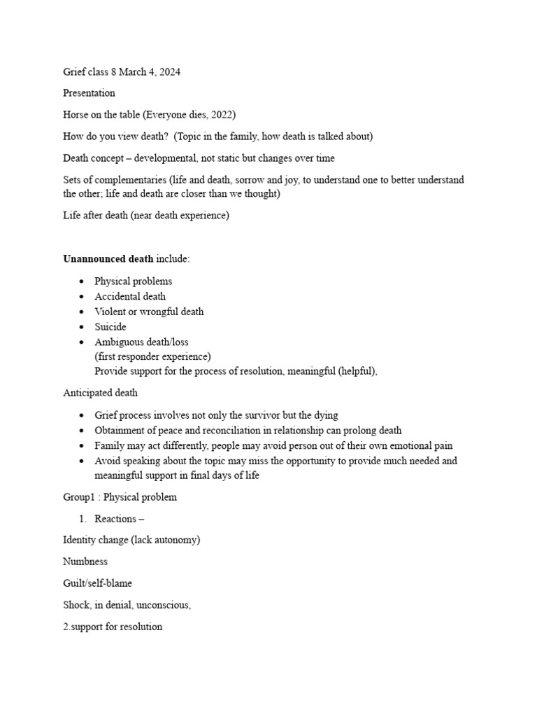 Grief Class 8 | PDF | Grief | Emotions