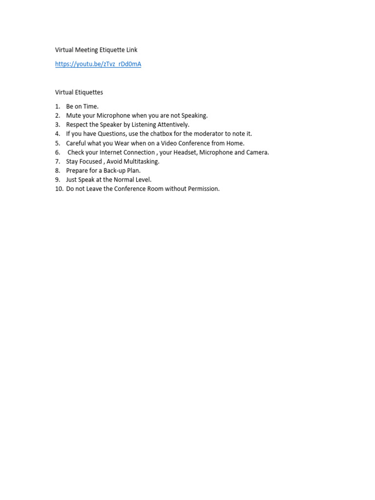 Virtual Meeting Etiquette Link | PDF