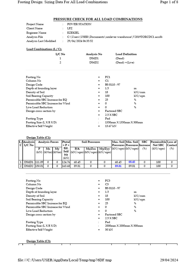 Pressure Check For All Load Combinations | Download Free PDF ...