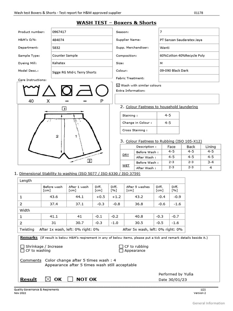 Wash Test Results for H&M Boxers | PDF | Dyeing | Staining