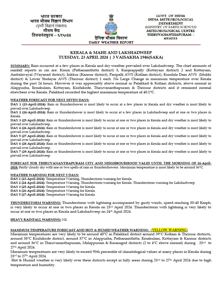 DWR 1 | PDF | Kerala | Rain