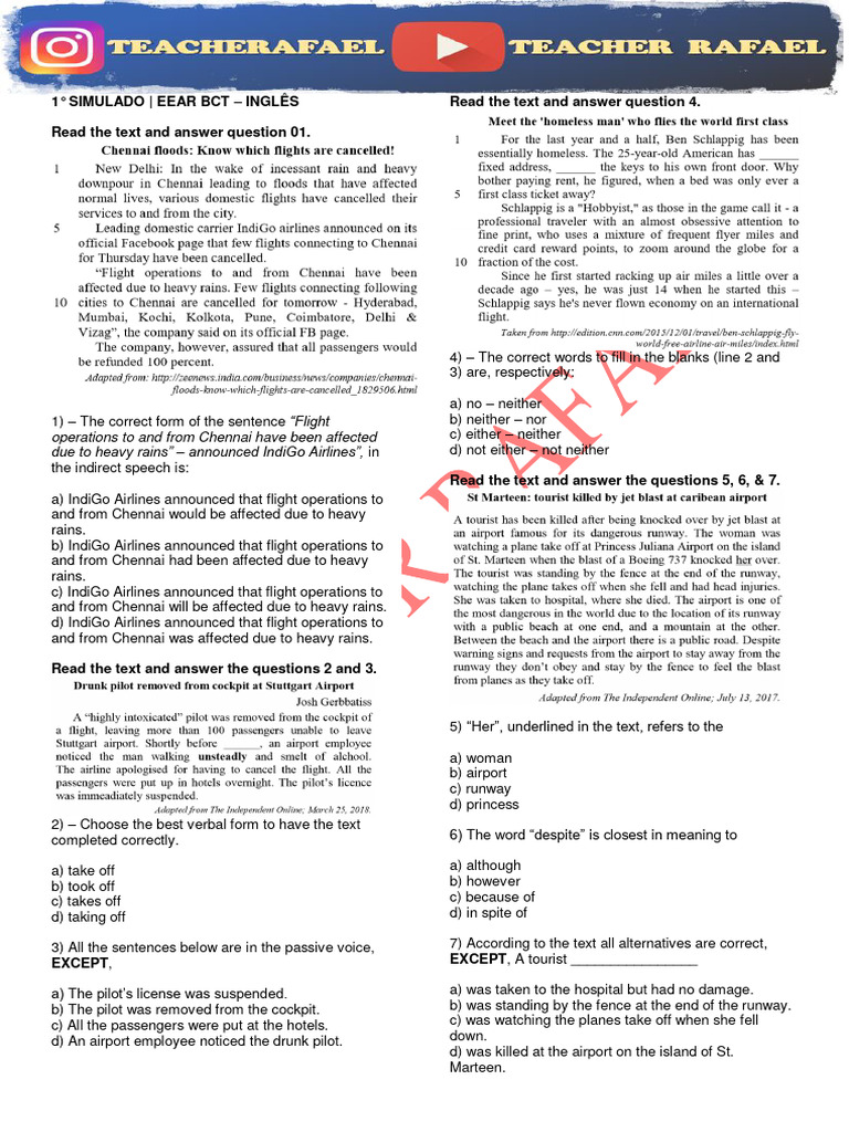 1° Simulado EEAR BCT | PDF | Aeronautics | Transport Safety