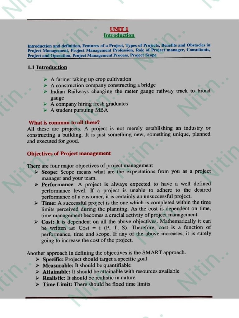 Project Management (Unit 1 - Introduction..) NItin.... | PDF