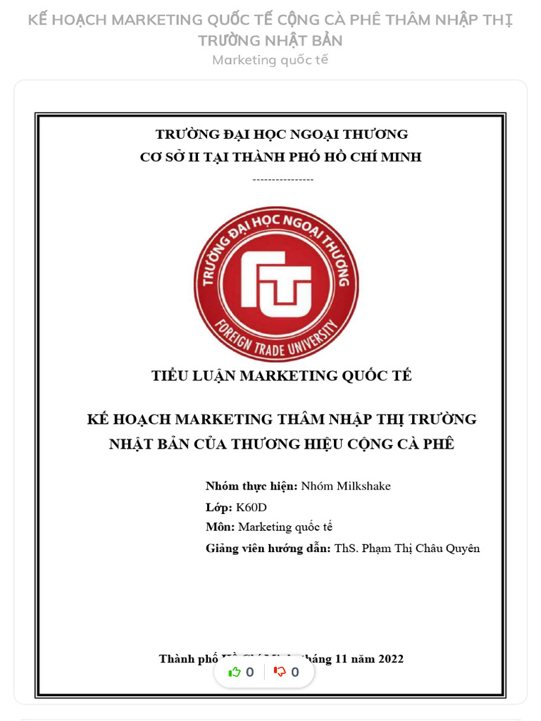 Ke Hoach Marketing Quoc Te Cong Ca Phe Tham Nhap Thi Truong Nhat Ban - Compress | PDF