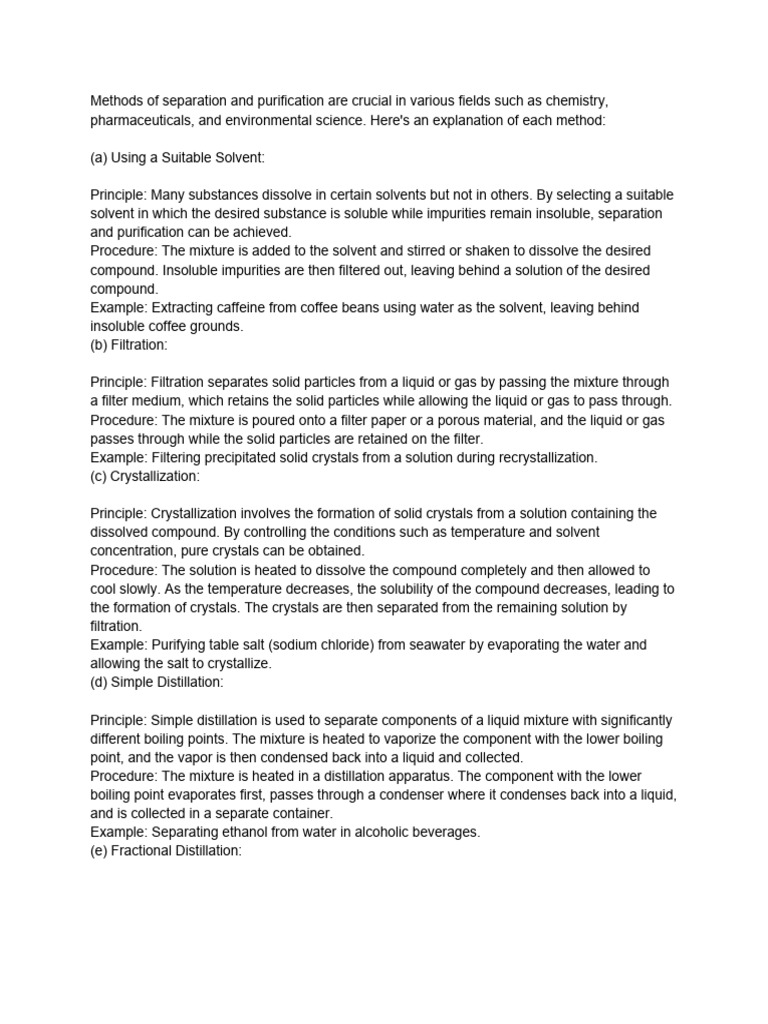 Methods of separation and purification | PDF | Chromatography | Solubility