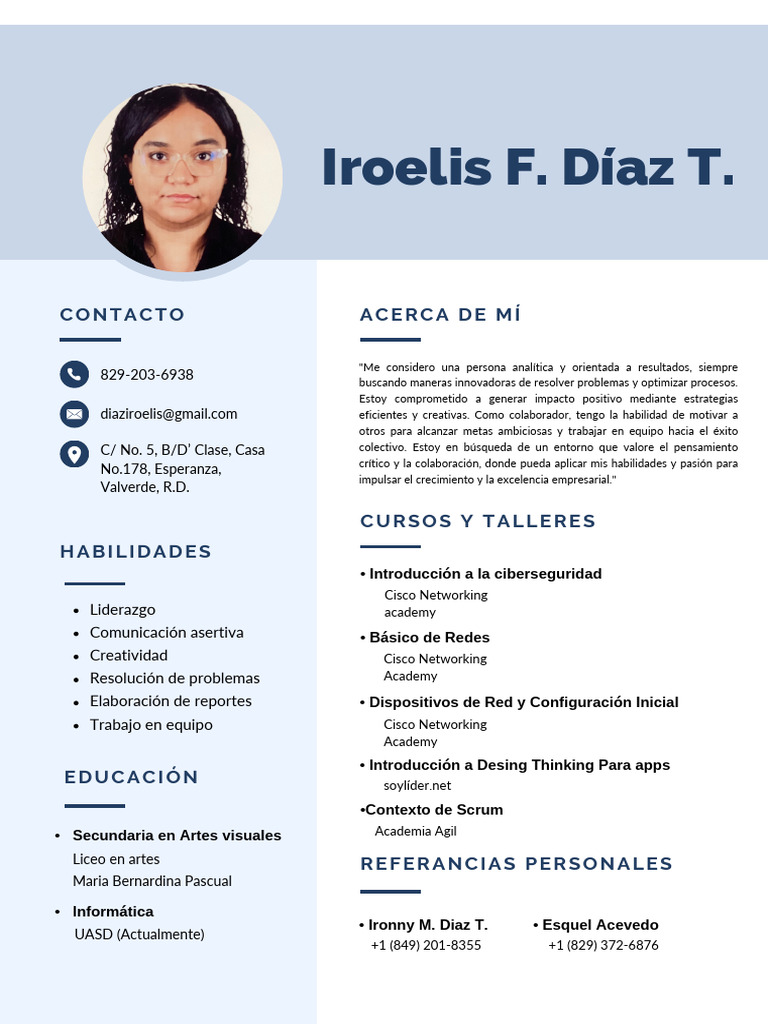 CV de Iroelis Franchesca Díaz Tavarez | PDF | Crecimiento personal y ...