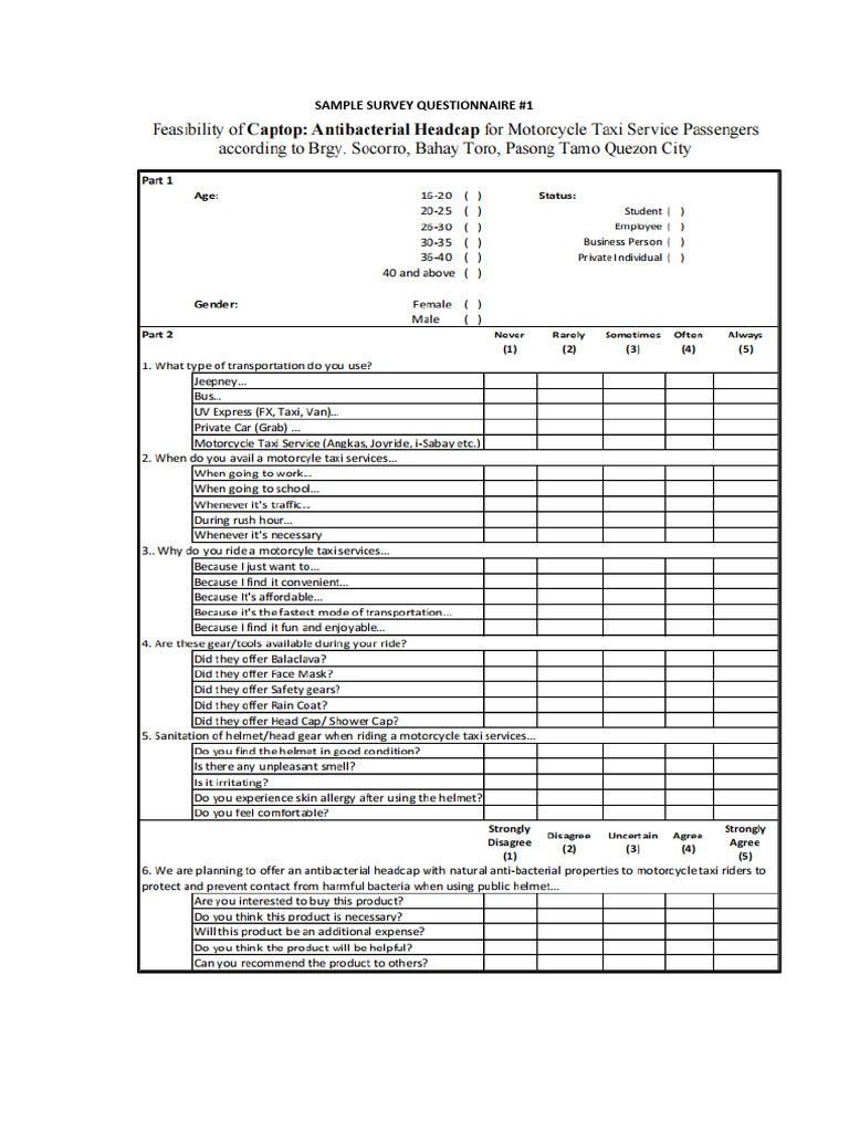 Sample Survey Questionnaire | PDF | Pencil