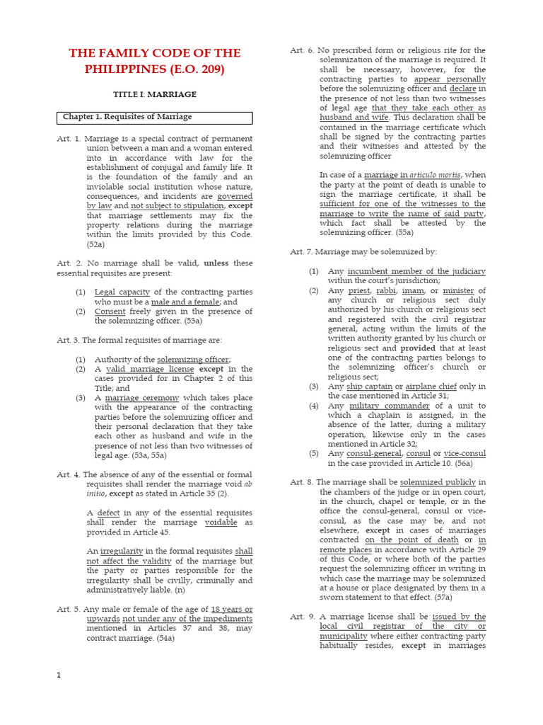 Family Code | Download Free PDF | Annulment | Marriage