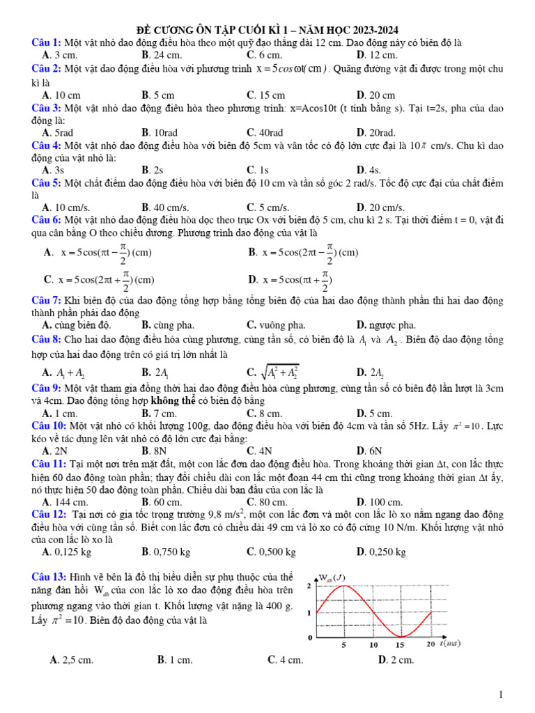 VL12 de Cuong CK1 2023 2024 HS | PDF