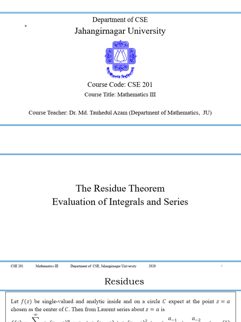 Lecture Complex Variable _Residue theorem CSE 201 | PDF | Mathematical ... Lecture Complex Variable _Residue theorem CSE 201 | PDF | Mathematical ...