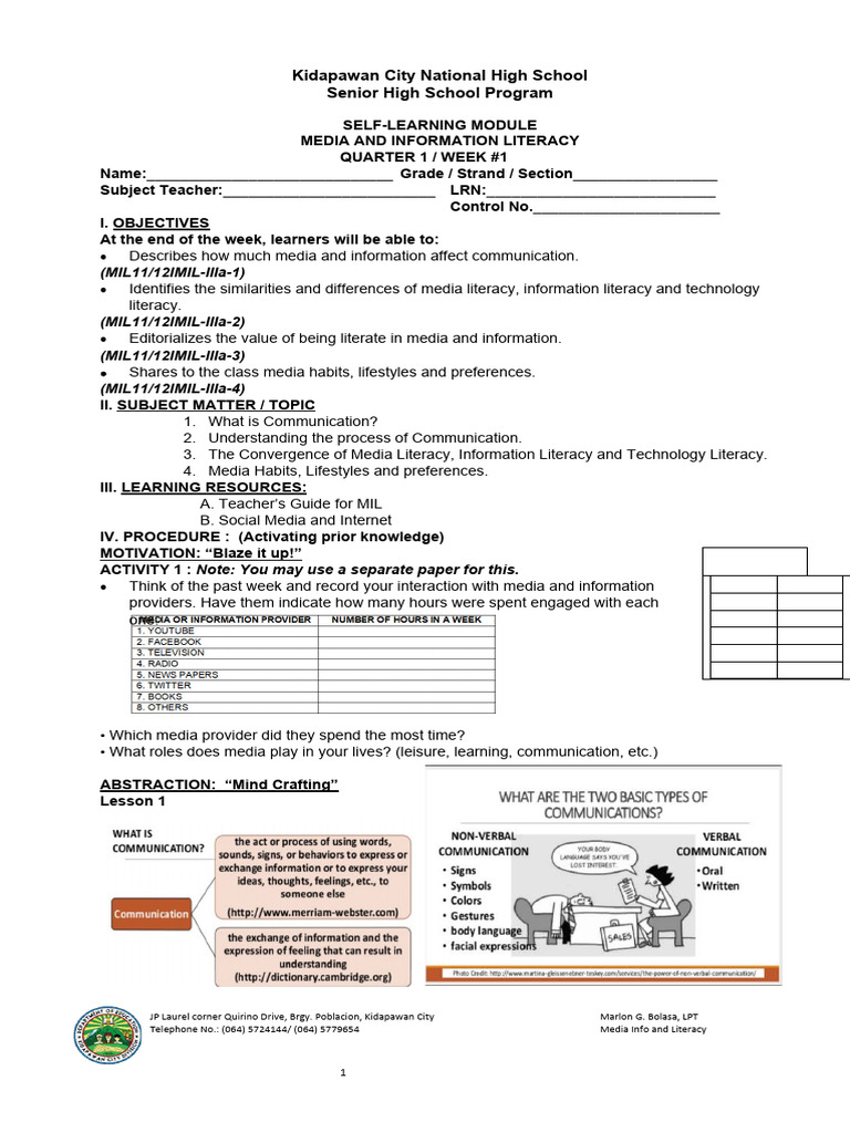 EDITED MIL WEEK 1 Module | PDF | Communication | Information