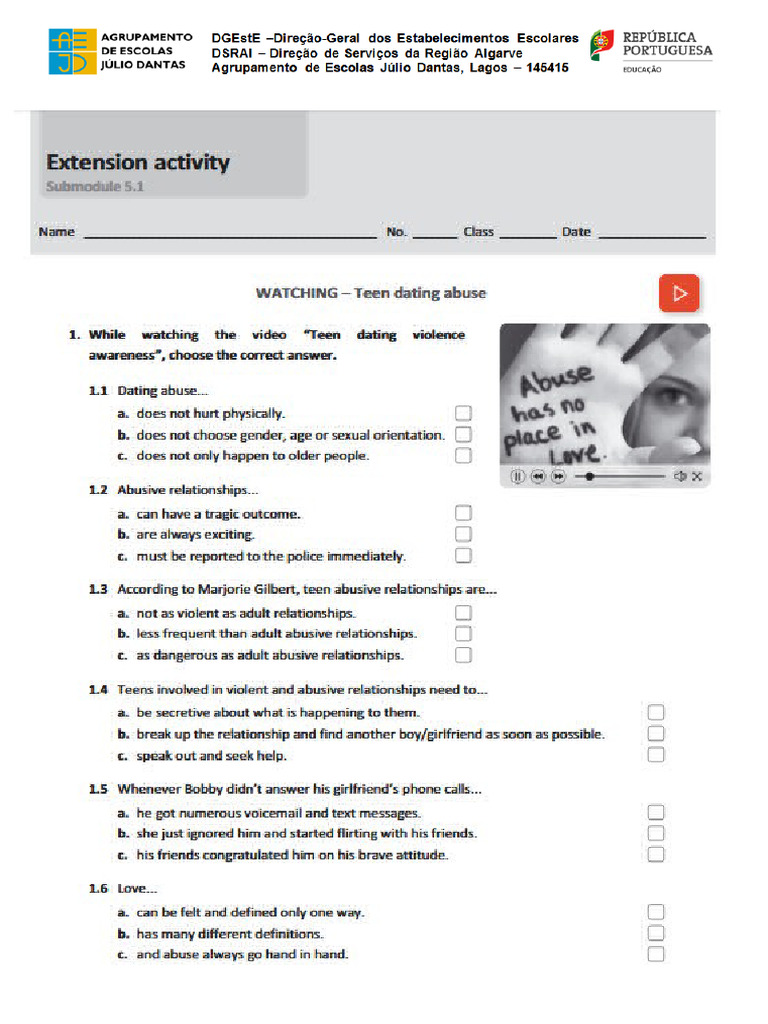 Worksheet Teen Dating Violence Awareness | PDF