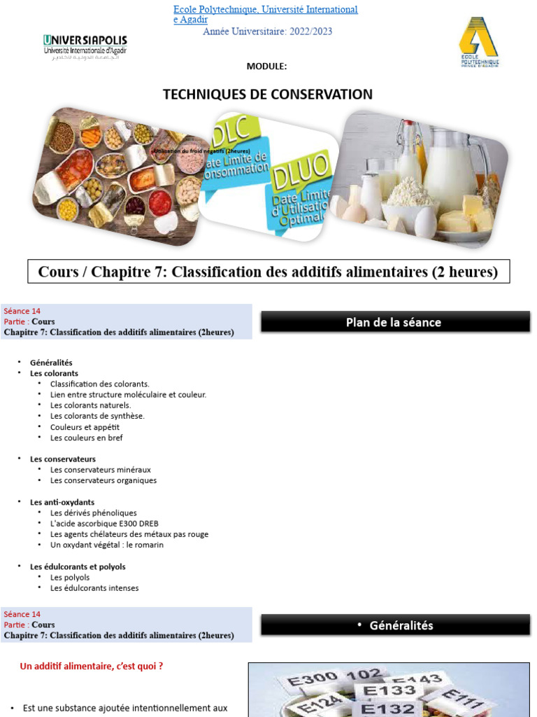 Cours Chapitre 7 Classification Des Additifs Alimentaires (2 Heure) | PDF | Antioxydant ...