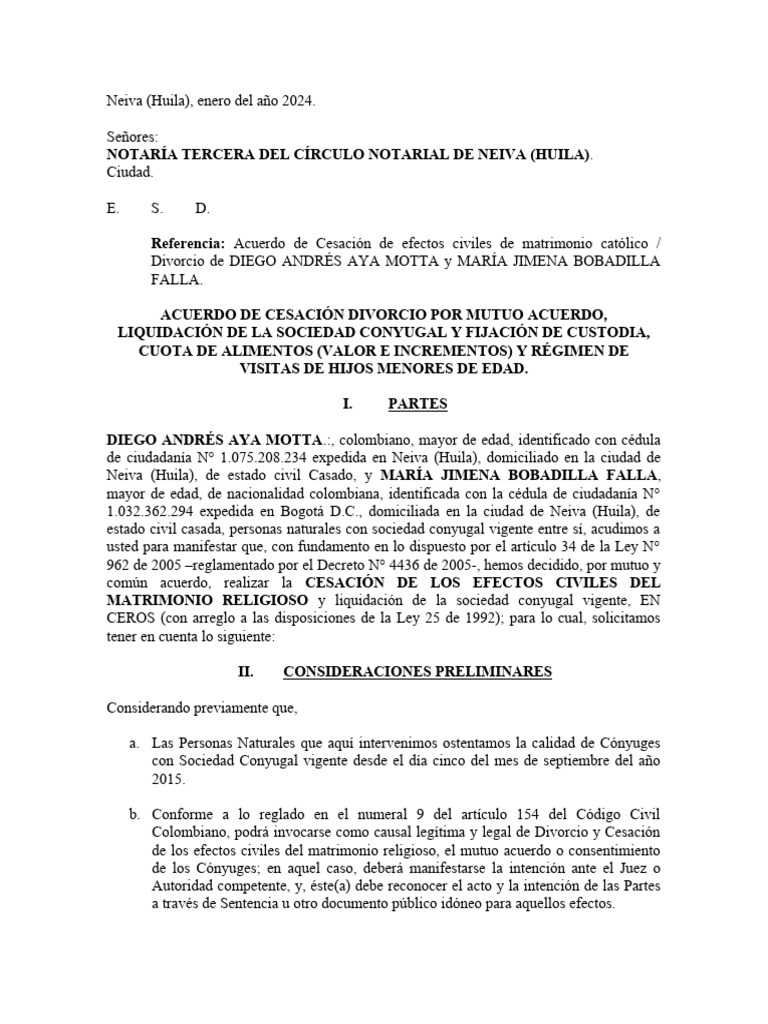 Acuerdo Extrajudicial de Divorcio | PDF | Divorcio | Propiedad de la comunidad