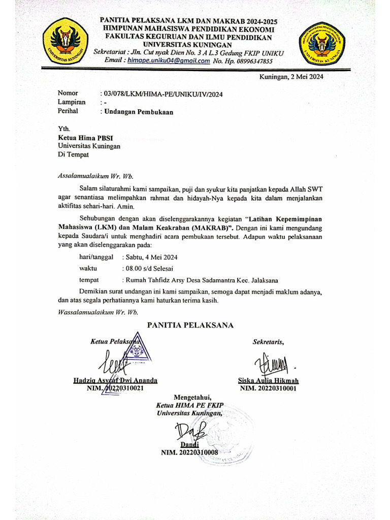 078 - Surat Undangan Ketua Hima PBSI | PDF