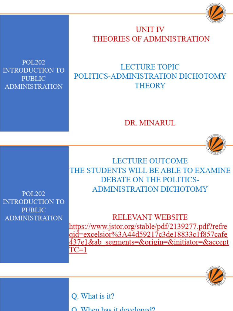 Politics-Administration Dichotomy Explained | PDF | Public ...