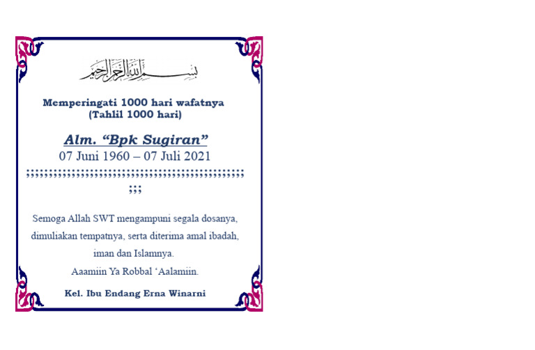 Tutup Berkat 1000 Hari Pak Sugiran | PDF