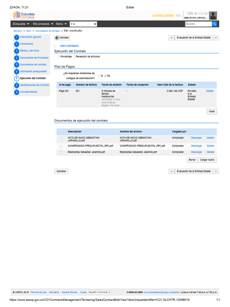 Pantallazo Secop Ii - Cuenta 01 Sebastian Jaramillo | PDF | Informática