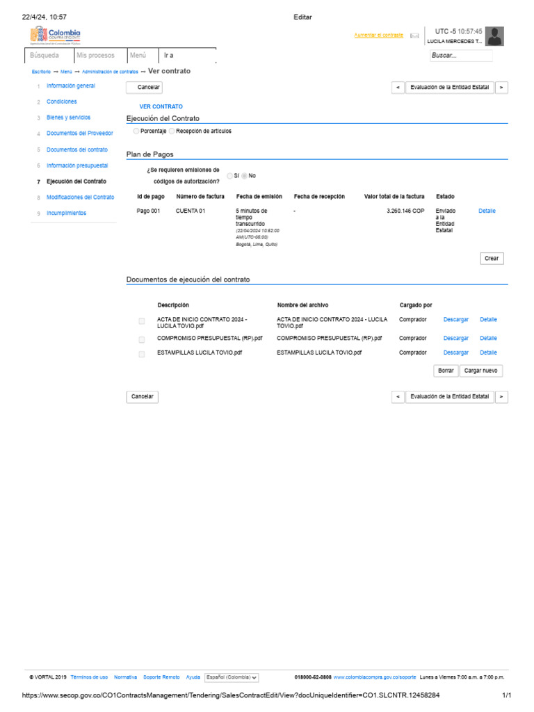 Pantallazo Secop Ii - Cuenta 01 Lucila Tovio | PDF | Informática