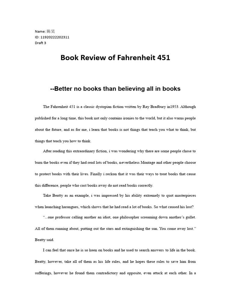 Book Review Of Fahrenheit 451 陈昊 Pdf