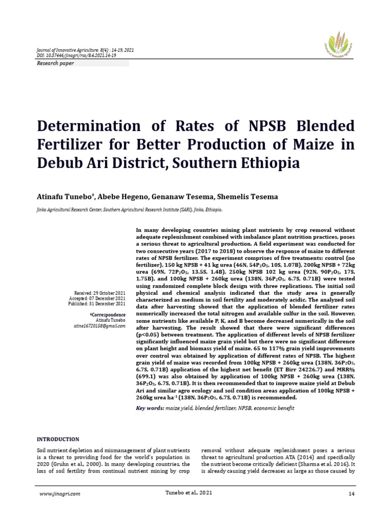 Optimal NPSB Fertilizer Rates for Maize | PDF | Fertilizer | Plant ...