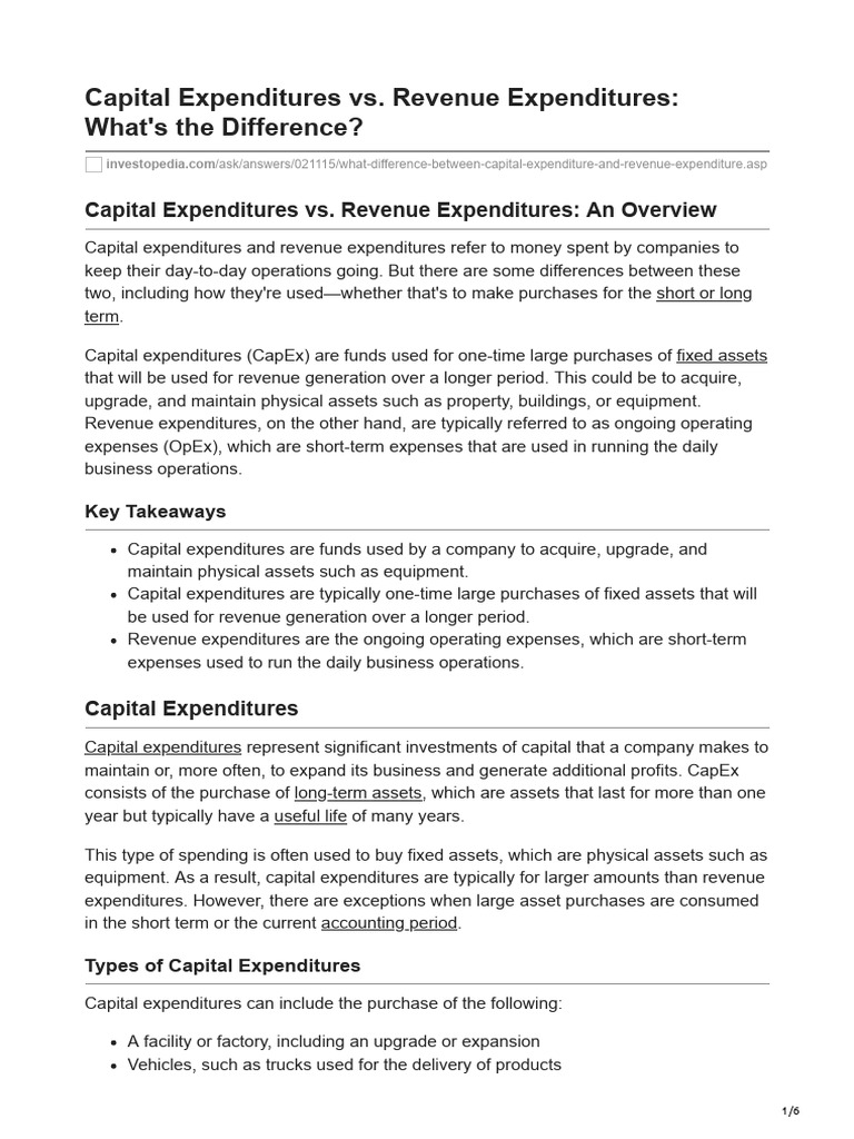Capital vs. Revenue Expenditures Explained | PDF | Expense | Capital ...
