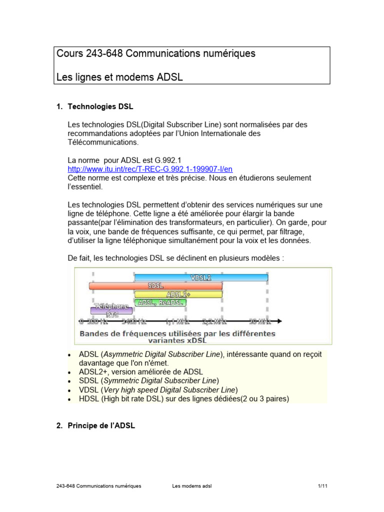 Introduction aux Modems ADSL | PDF | Modulation | Modem