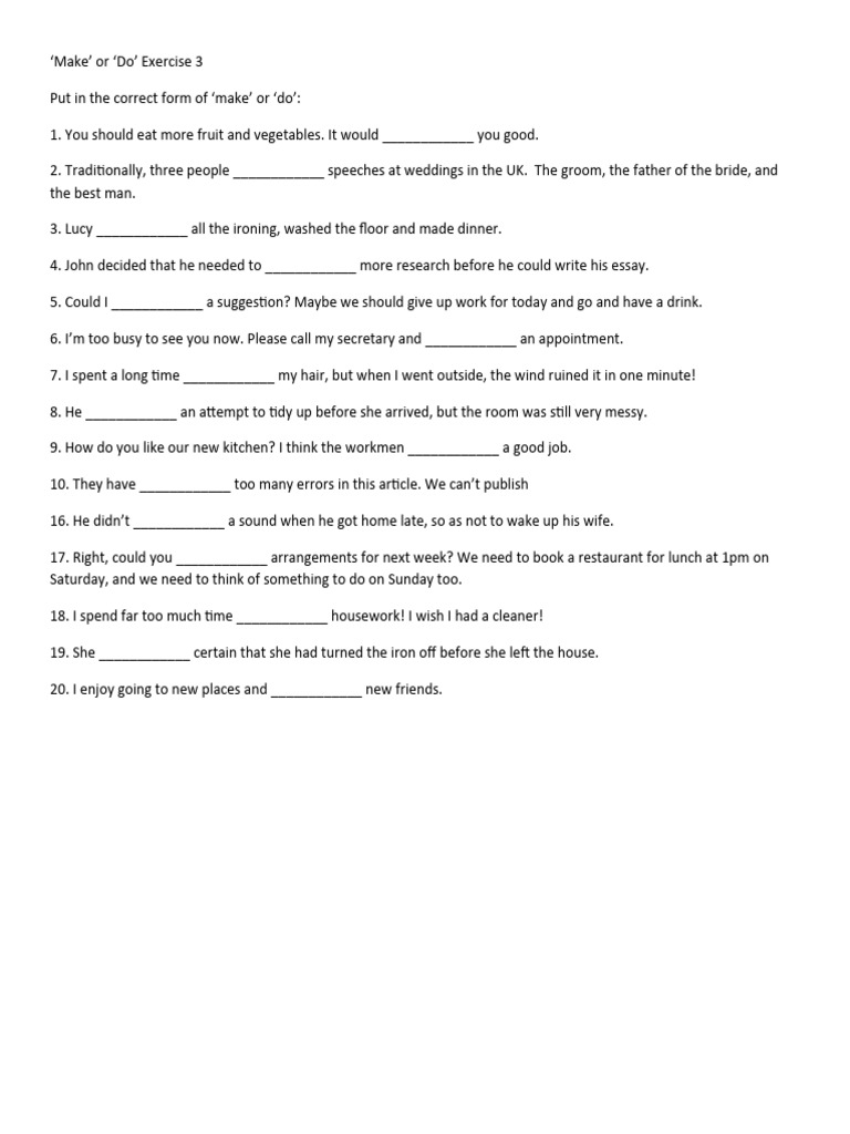 Do Vs Make Exercise 3 | PDF