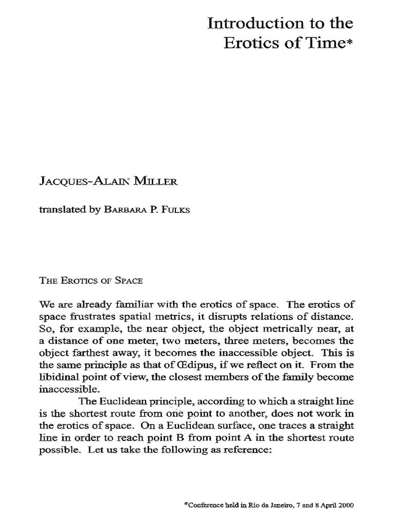 Jacquesalain Miller Introduction To The Erotics of Time 1 | PDF | Time | Space