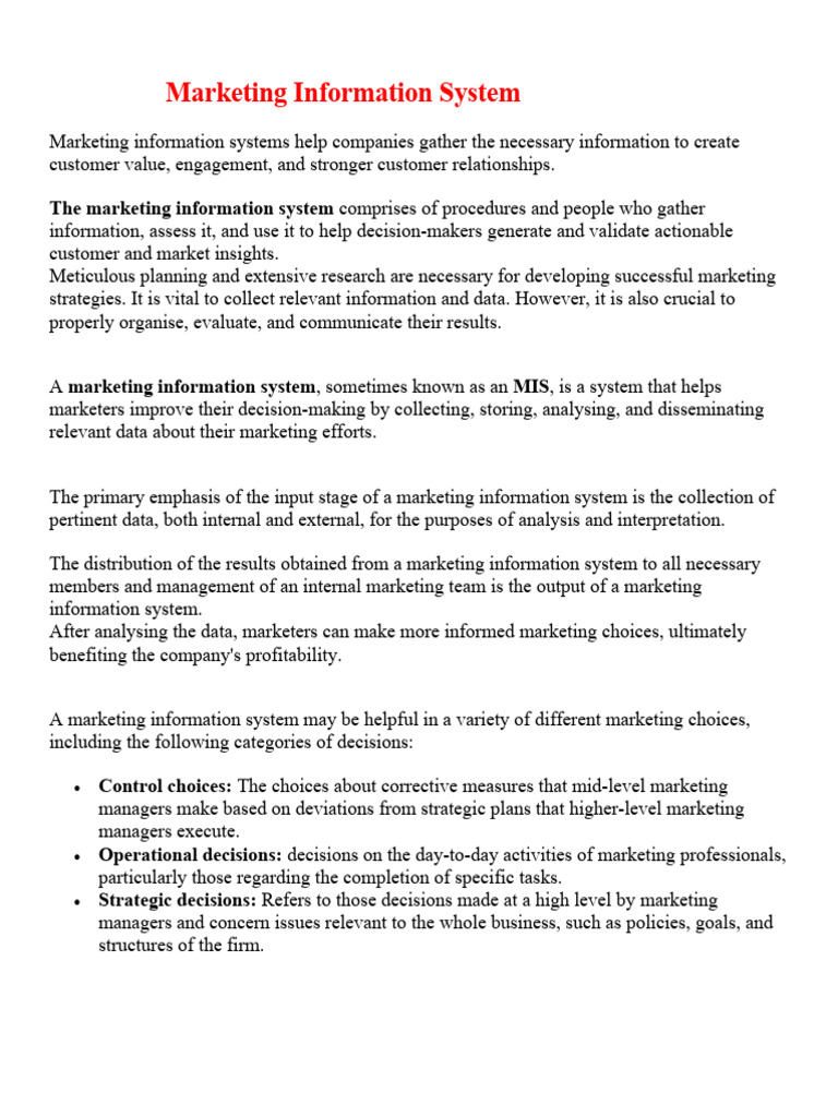 Marketing Info. Sys. | PDF | Marketing | Information