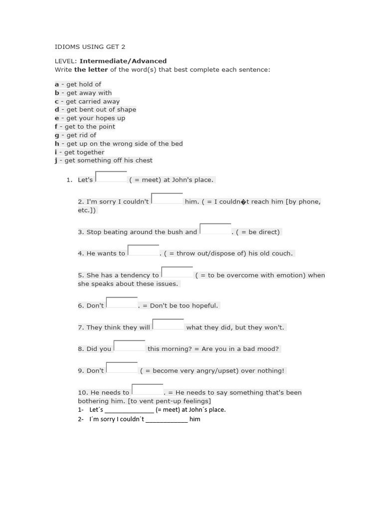 Idioms with "Get" for Advanced Learners | PDF