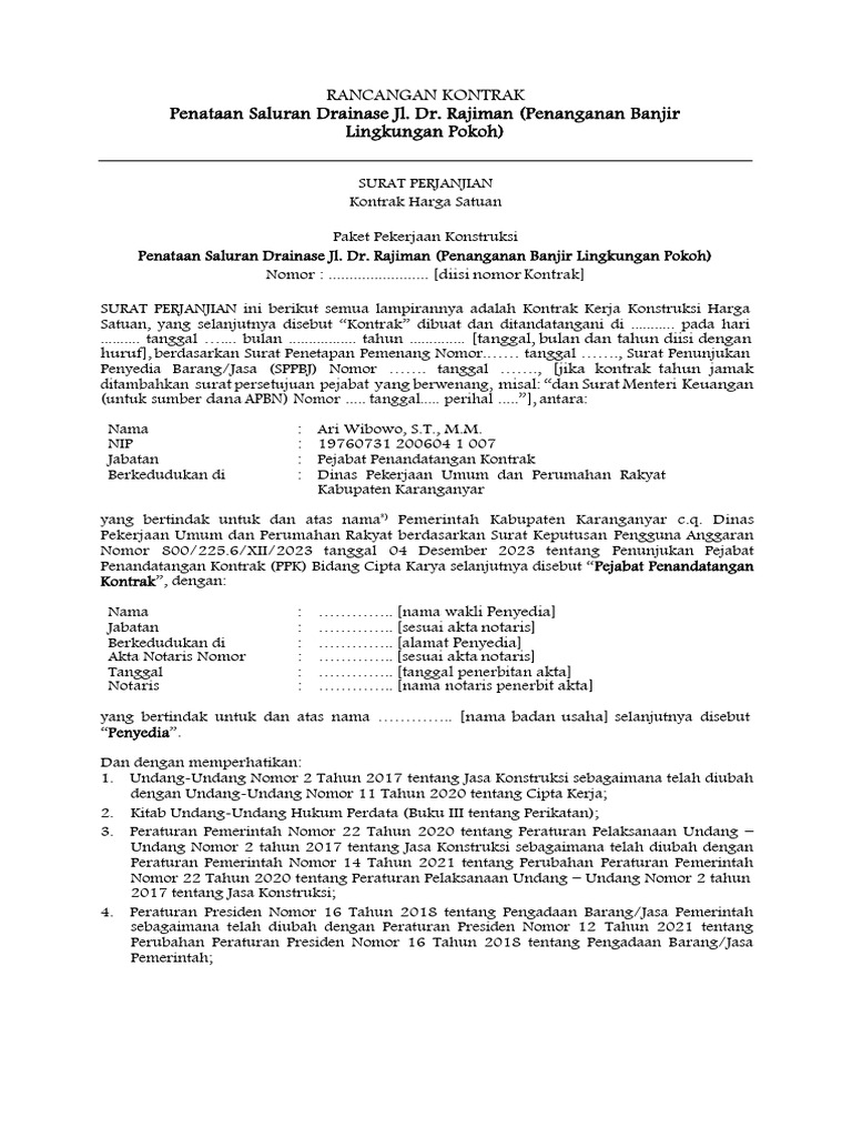 UPDATE Rancangan Kontrak 2024 Saluran Drainase DR Rajiman | PDF | Hukum ...