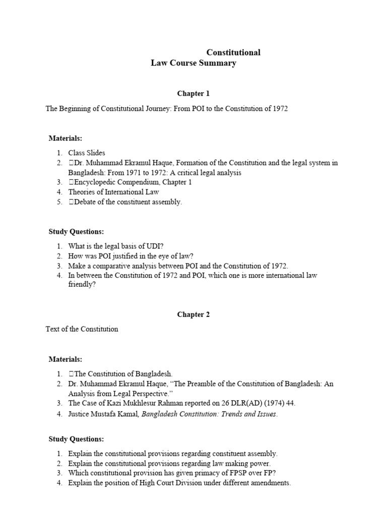 204 Course Summary, Anik | PDF | Constitution | Bangladesh